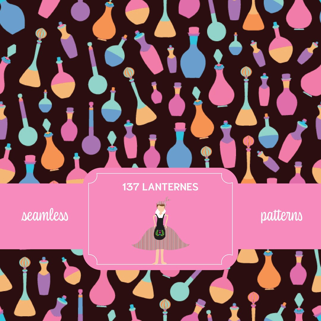 Neon Witch Potions Seamless Pattern Hand Drawn Spooky Alchemy Bottles ...