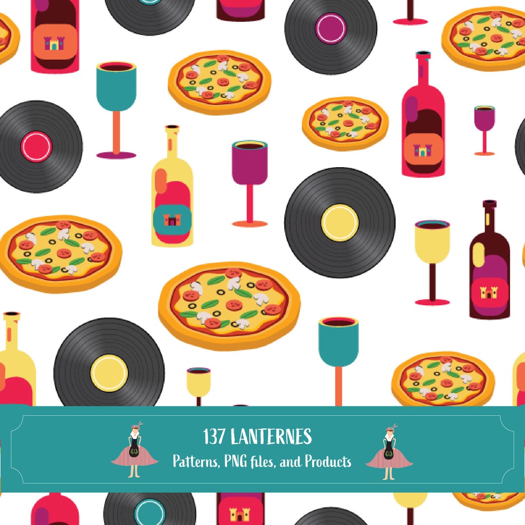 Vibrant 3D Pizza Art Vinyl Record Seamless Pattern Digital File Set ...
