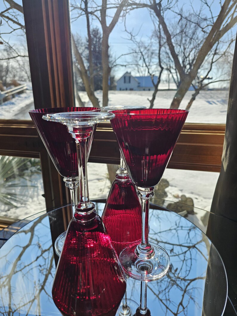 Pier 1 Ruby Red Wine Goblet 8.5" Tall, Vintage Ruby Red Ribbed Optic ...