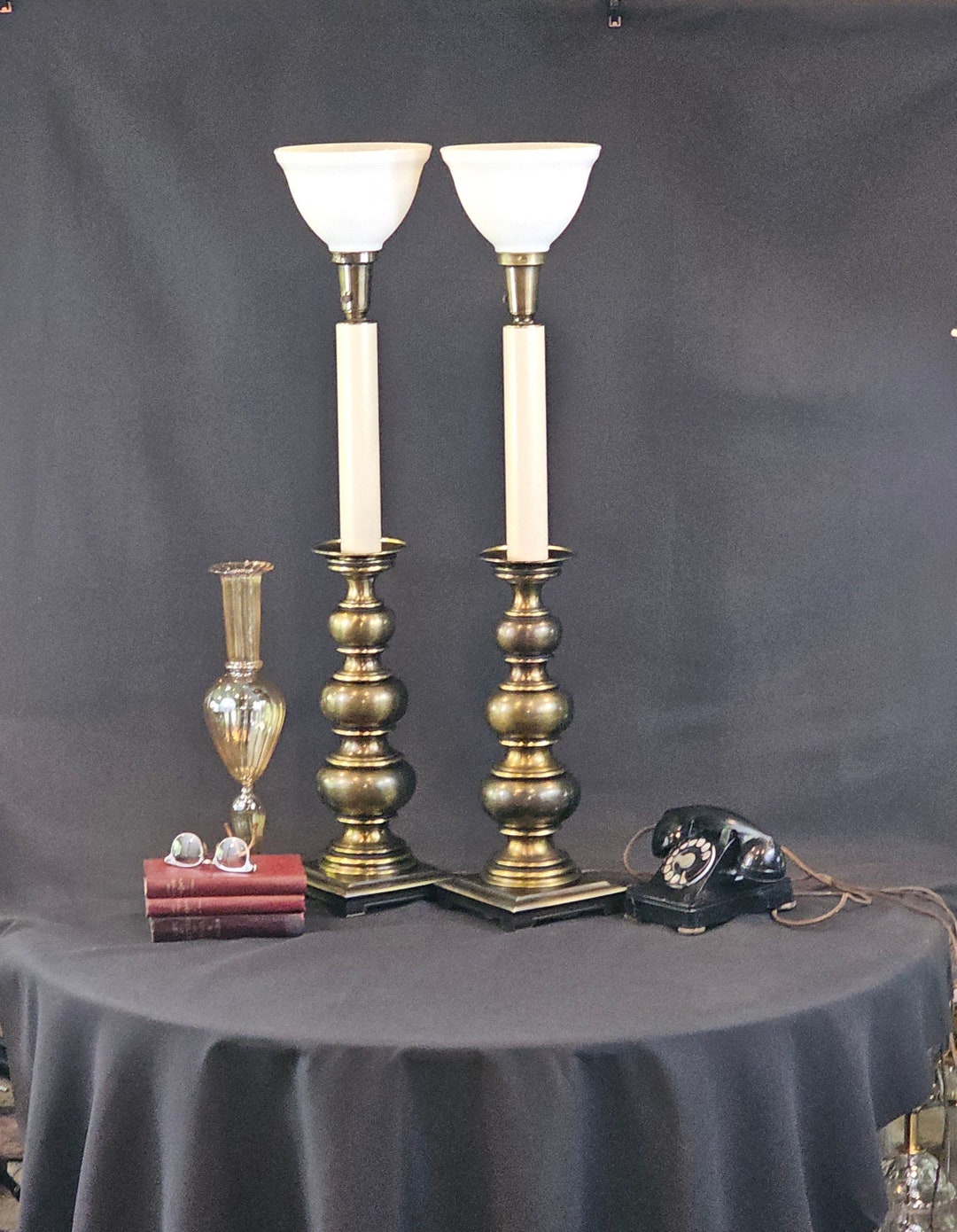 Pair of Vintage Manner of Chapman Tall Solid Brass Torchiere Table Lamp ...