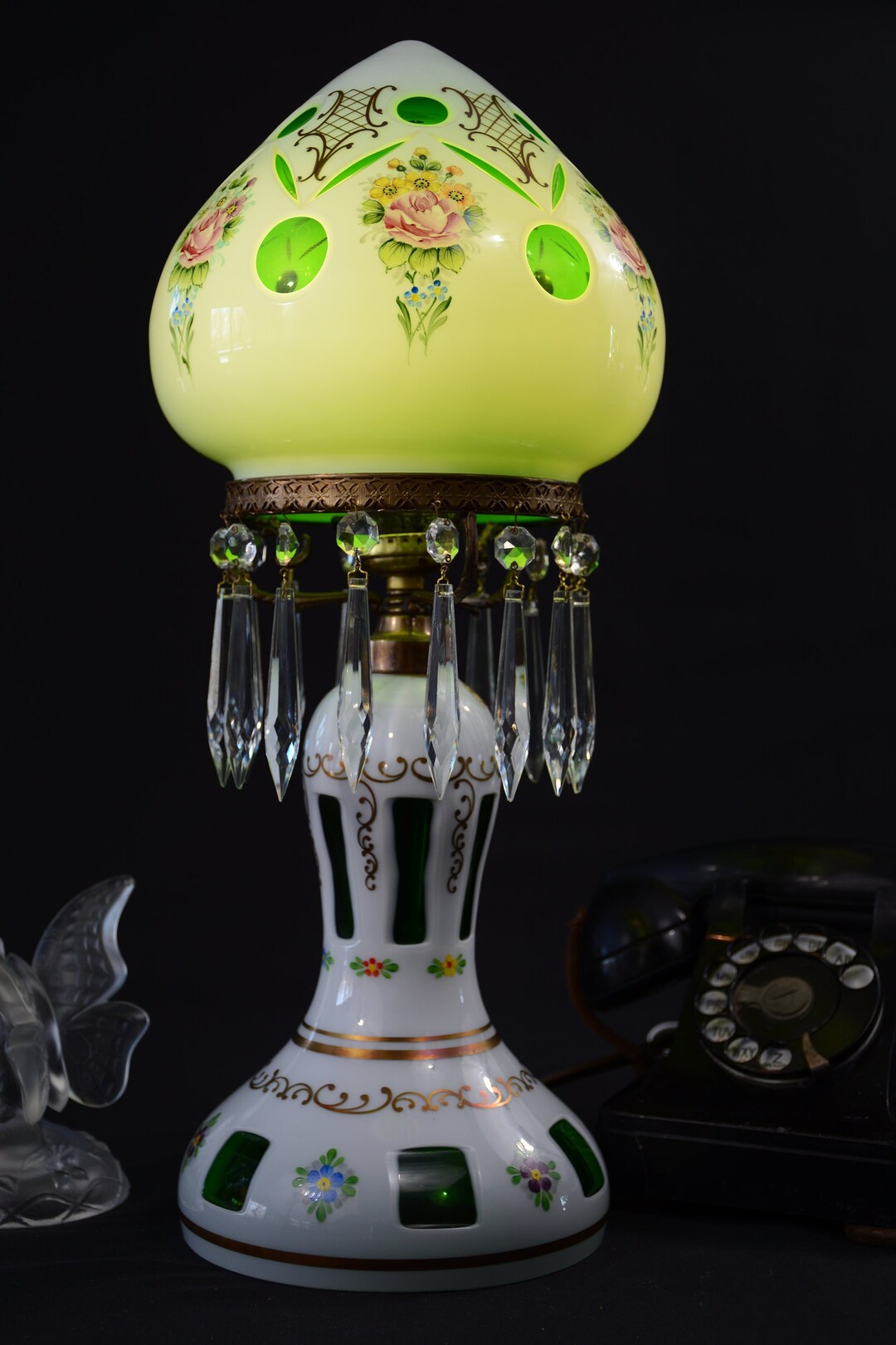 Antique Mid 20th Century Bohemian Czechoslovakian Overlay Glass Lamp - Etsy