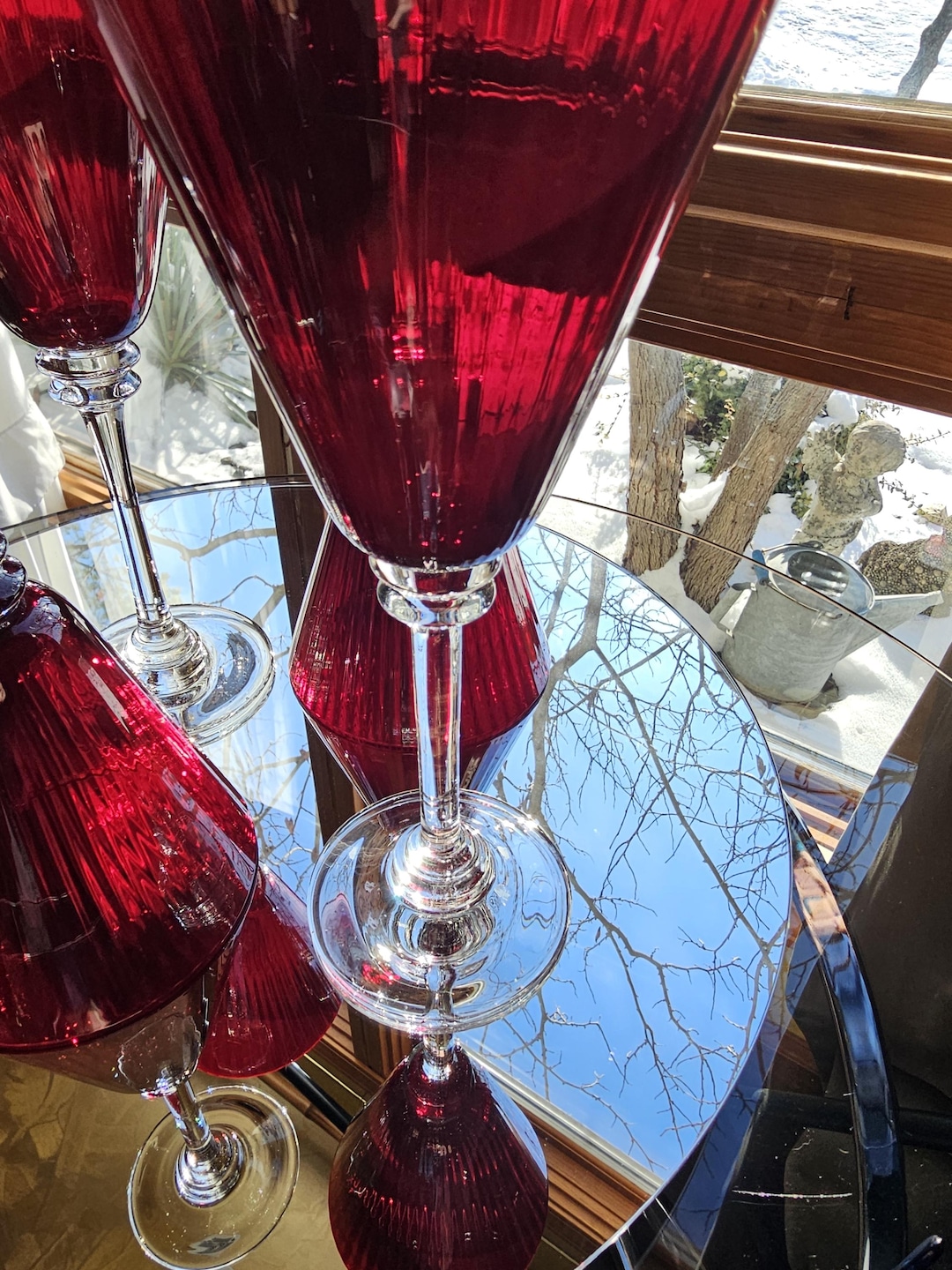 Pier 1 Ruby Red Wine Goblet 8.5" Tall, Vintage Ruby Red Ribbed Optic ...