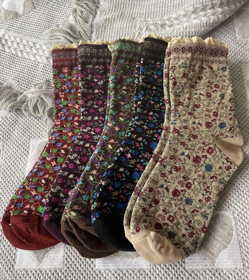 Combed Cotton Floral Frill Socks, Cotton Socks, Luxury Socks, Textured ...