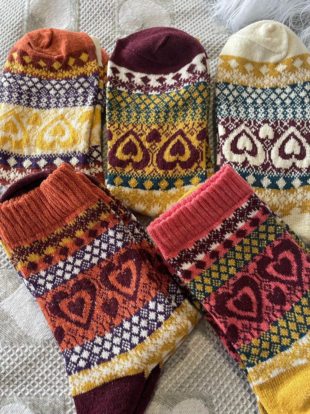 Cosy Merino Wool Heart Patterned Socks, Thermal Socks, Heart Pattern ...