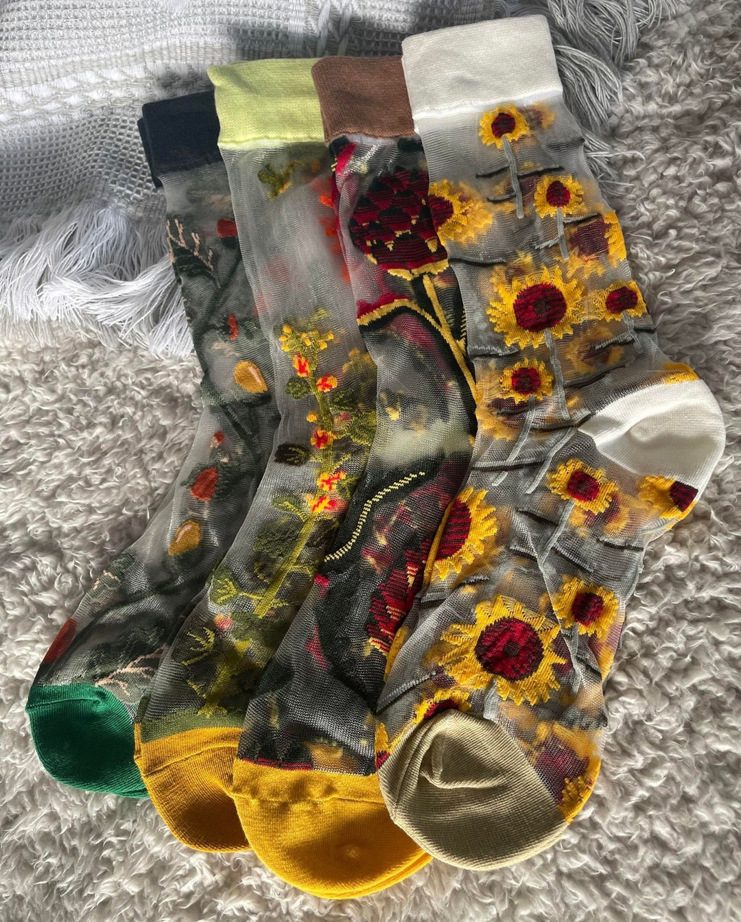 Sheer Floral Combed Cotton Socks, Socks in a Box, Luxury Socks, Combed ...