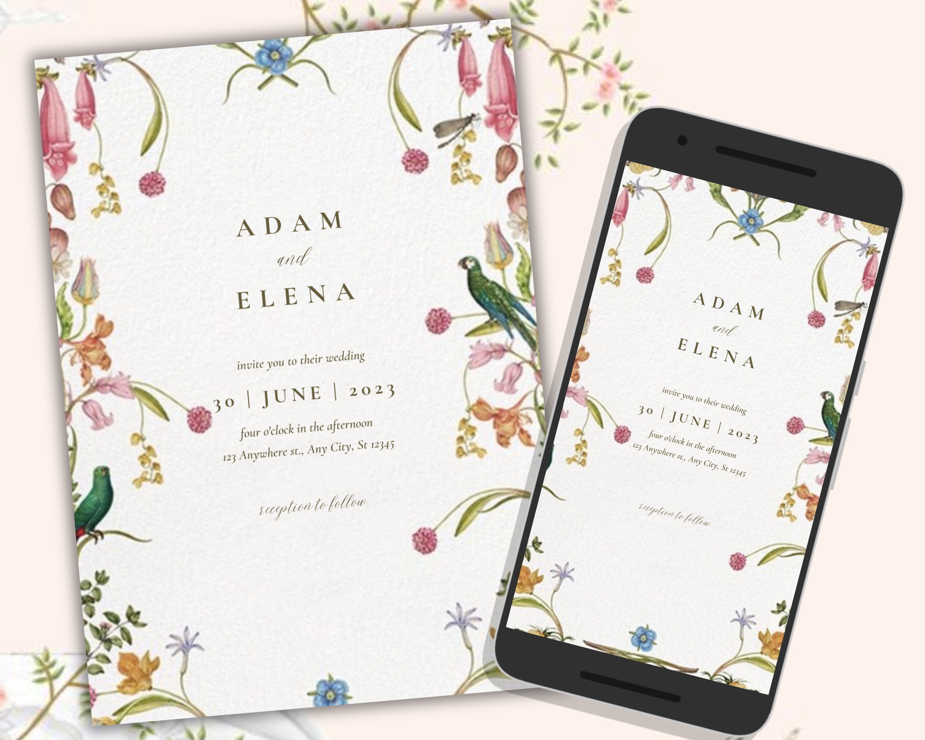 Pretty Wedding Invitation Template Editable Customizable Invite Garden ...