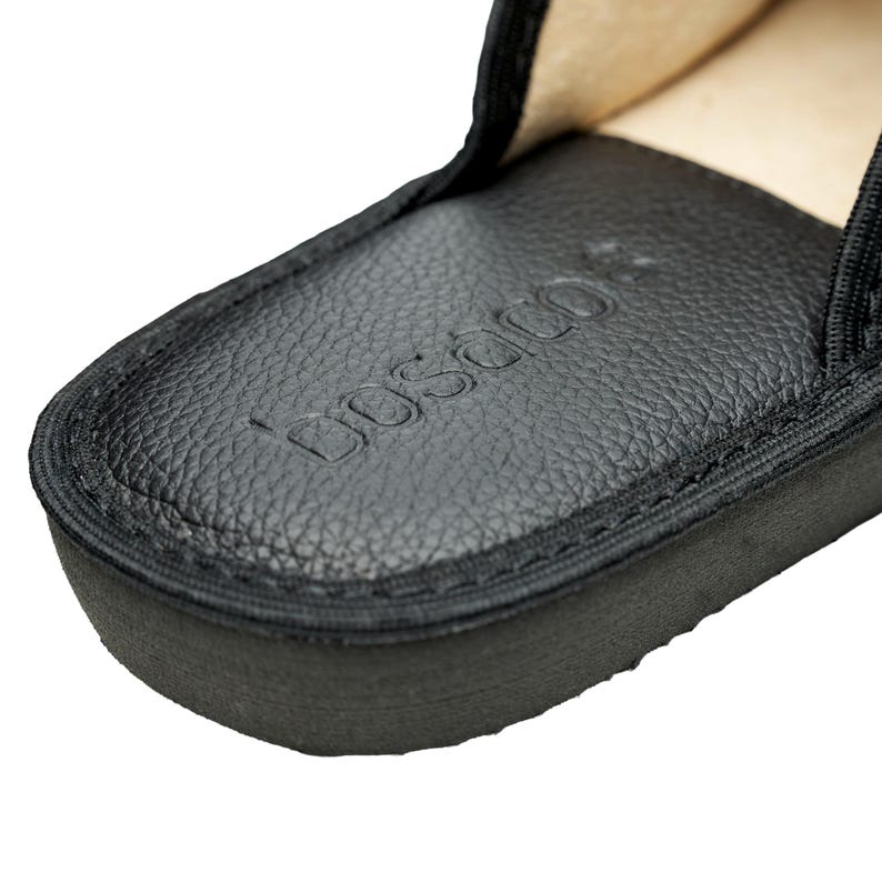 Classic Slippers Womens Black Genuine Leather Open Toe for Comfort ...