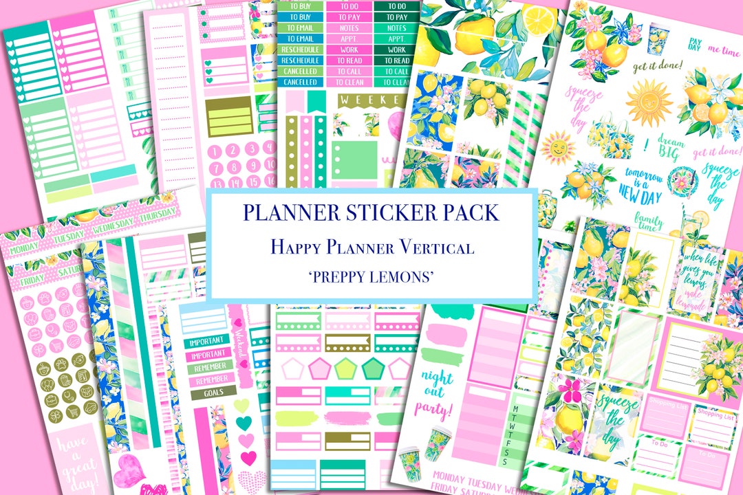 PRINTABLE STICKERS 'preppy Lemon' Stickers for Happy Planner Vertical ...