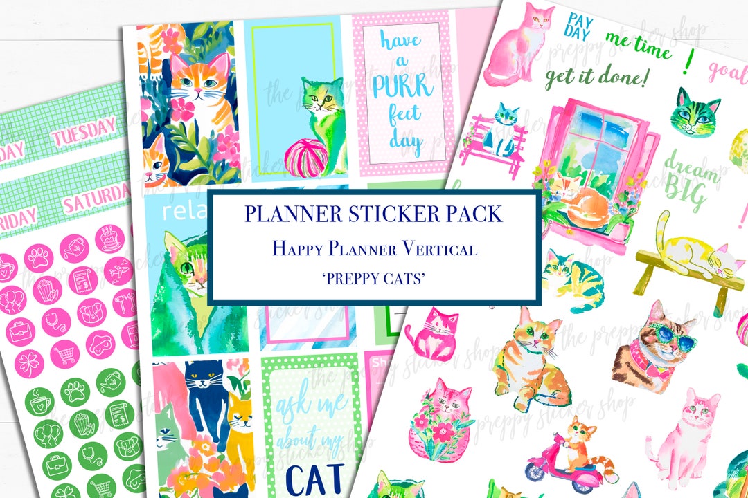PRINTABLE STICKERS 'preppy Cats' Stickers for Happy Planner Vertical ...
