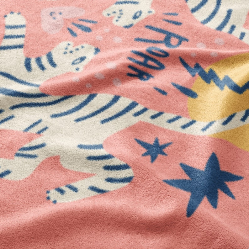 Pink Tiger Area Rug, Cute and Cuddly Cat Design Rug, Bold Area Rug ...