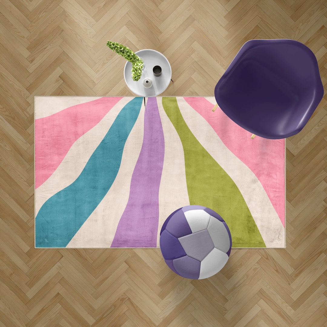 Groovy Rug, Indie Room Decor Area Rug, Pastel Groovy Rug, Vibrant ...