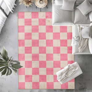 Pink Checkered Groovy Rug, Colorful Retro Rug, 70S Aesthetic, Checkered ...