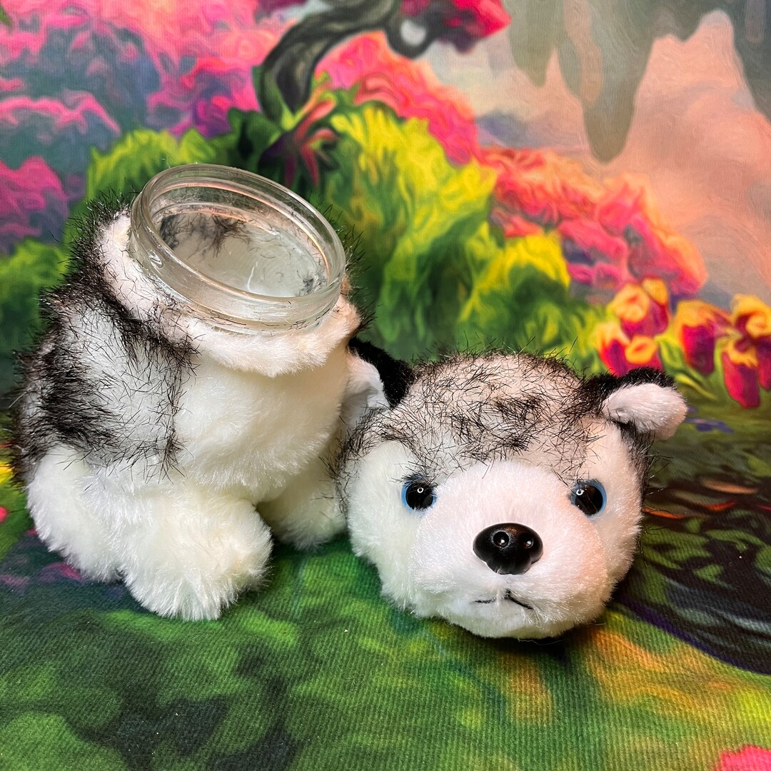 Husky Dog Stash Jar Plush, Upcycled Stuffed Animal, 4oz Glass Jar With ...