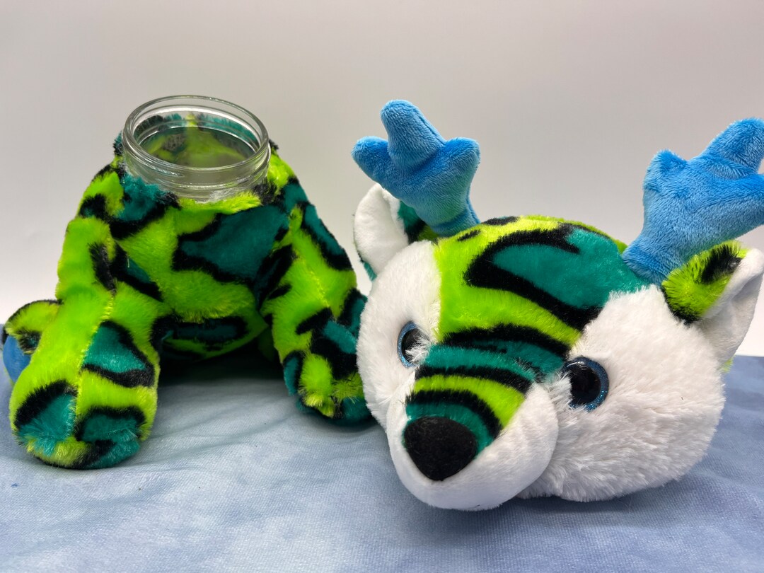 Colorful Deer Stash Jar Plush, Upcycled Stuffed Animal, Cool Color ...