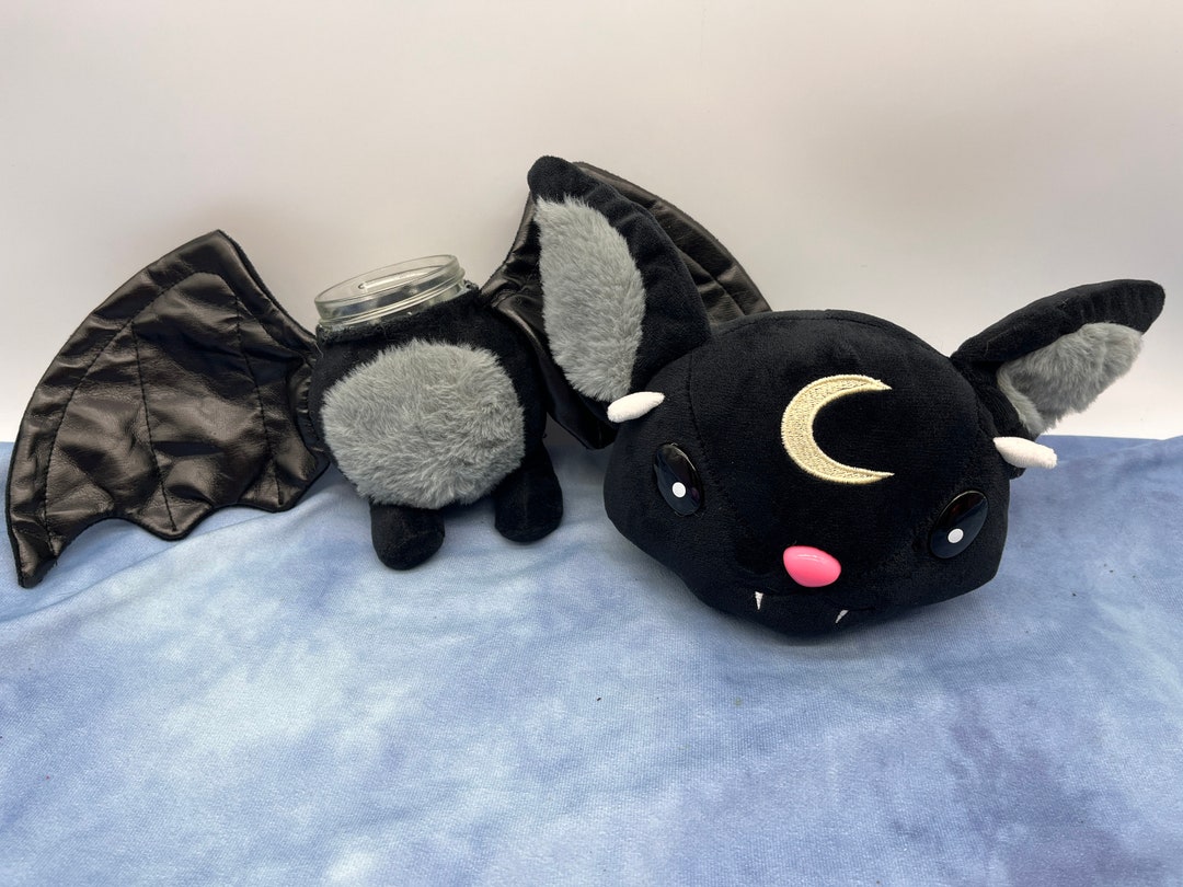 Small Gothic Bat Stash Jar Plush, Black & Grey, Embroidered Moon on ...