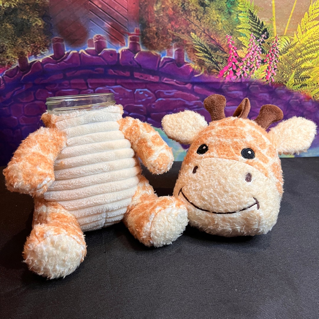 Fuzzy Giraffe Stash Jar Plush, Upcycled Stuffed Animal, 8oz Glass Jar ...