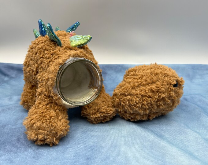 Stegosaurus Stash Jar Plush, Upcycled Stuffed Dinosaur, 16oz Glass Jar ...