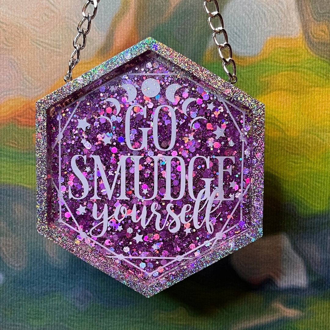 Purple and White 'go Smudge Yourself' Resin Wall Hanging With Lots of ...