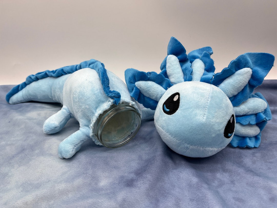 Blue Axolotl Stash Jar Plush, Upcycled Stuffed Animal, 4oz or 8oz Glass ...