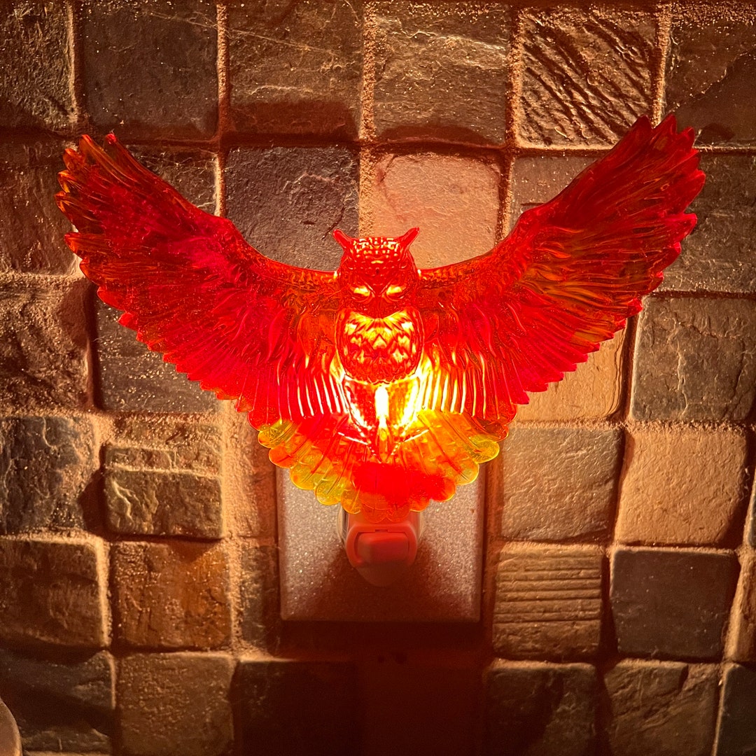 Open Wings Owl Nightlight, Red and Gold, Handmade From Resin, Plugs ...