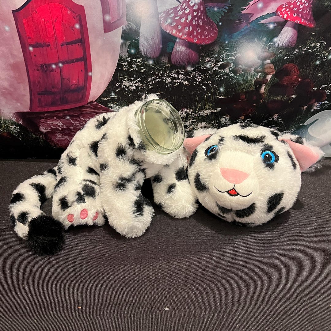 Spotted Snow Leopard Stash Jar Plush, Upcycled Stuffed Animal, 8oz ...