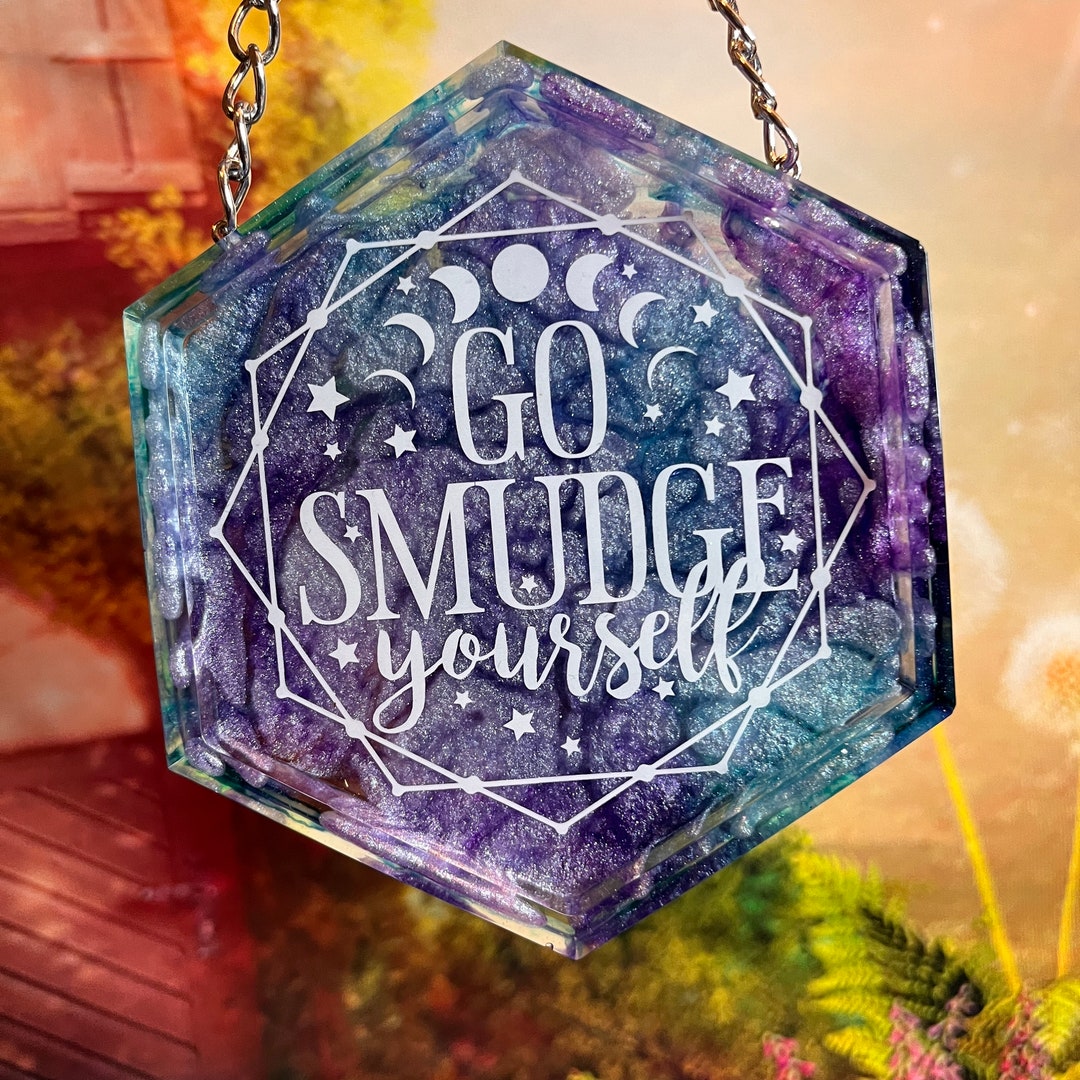 Purple and Teal 'go Smudge Yourself' Resin Wall Hanging, Hexagonal - Etsy