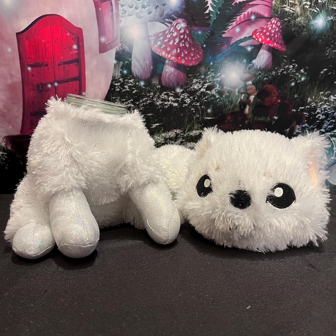 Arctic Fox Stash Jar Plush, White With Silver Glitter Strands, Upcycled ...