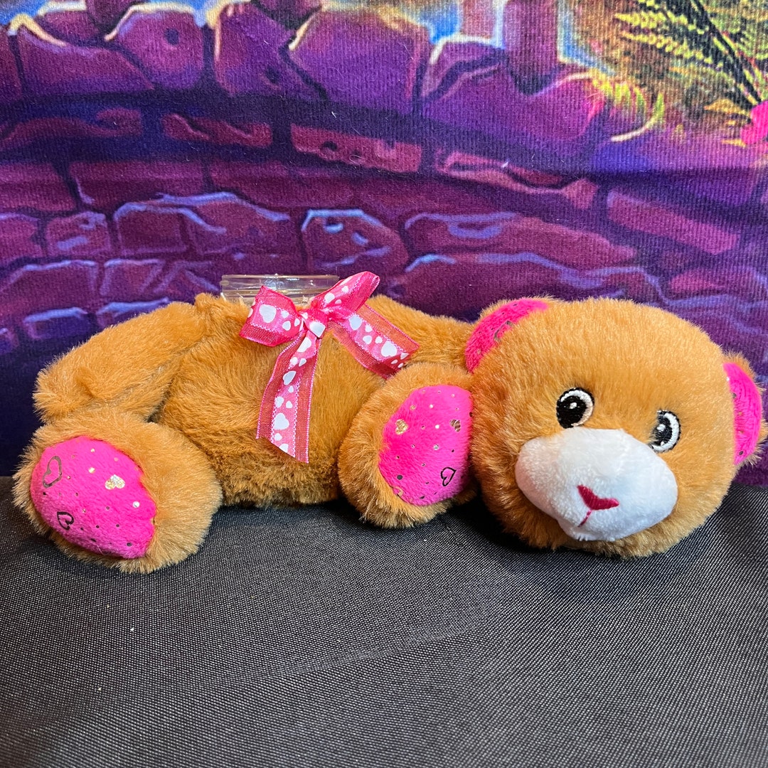 Mini Bear Stash Jar Plush, Upcycled Stuffed Animal, Brown & Pink With ...