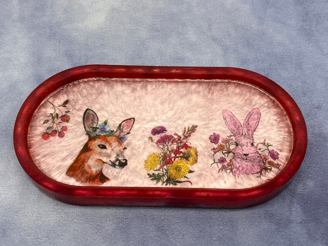 Deer & Rabbit Oval Trinket Dish, Spring Themed, Great for Soap, Change ...