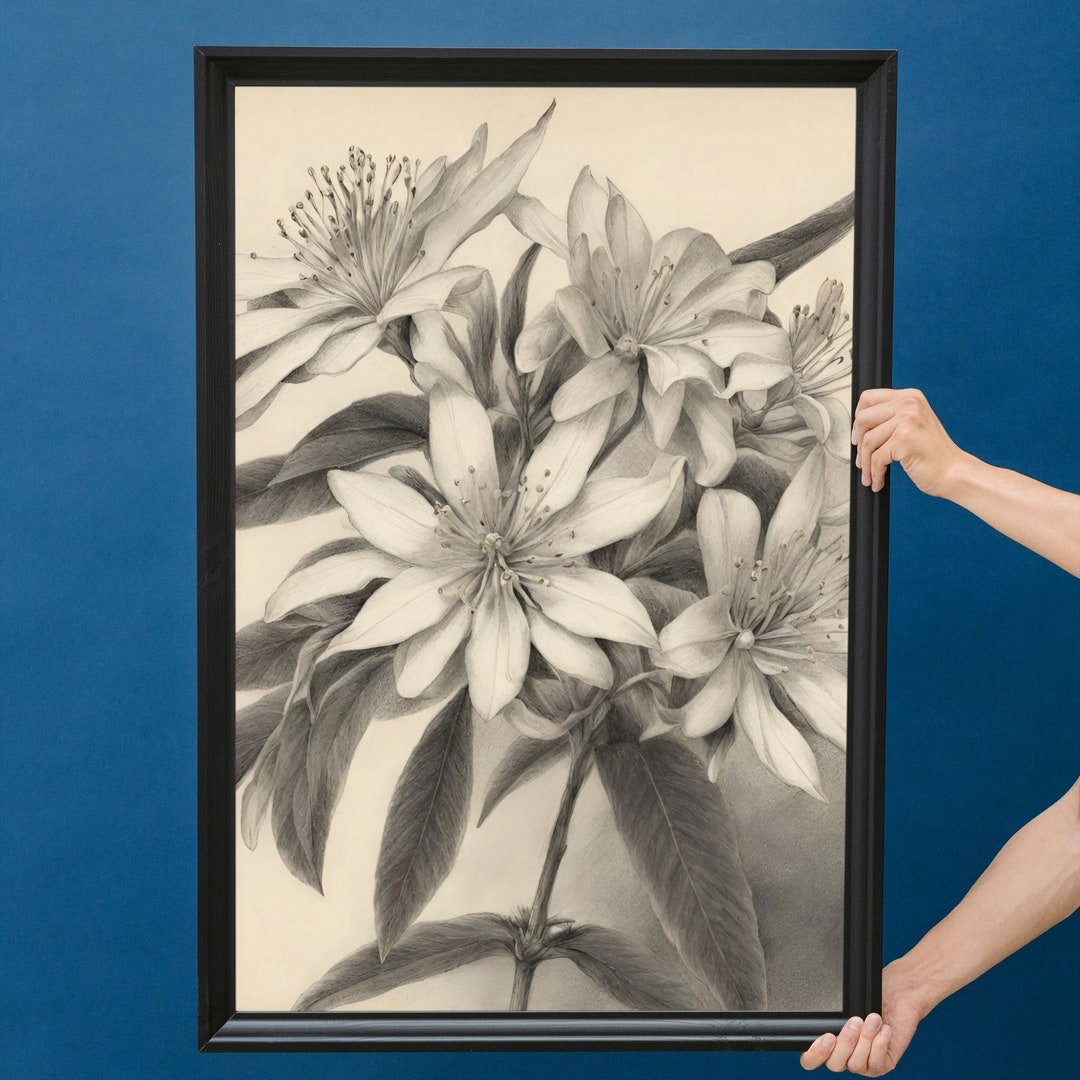 Vintage Japanese Death Flower Drawing Botanical Sketch Art Farmhouse ...