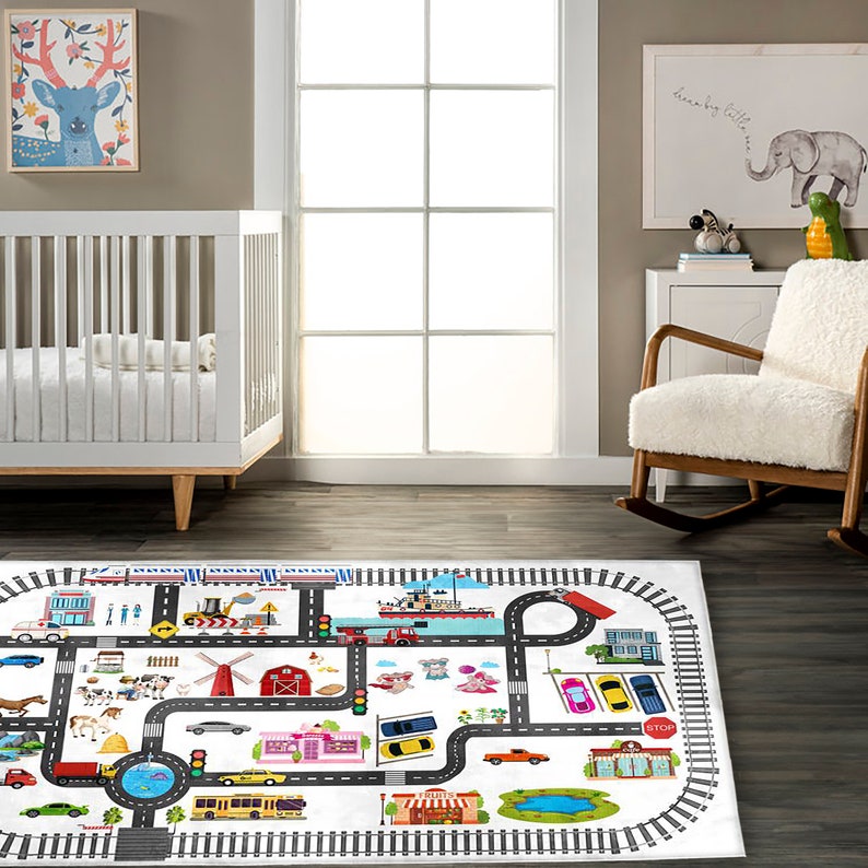 Road Pattern Kids Carpet, Race Track Play Carpet, Driveway Pattern ...