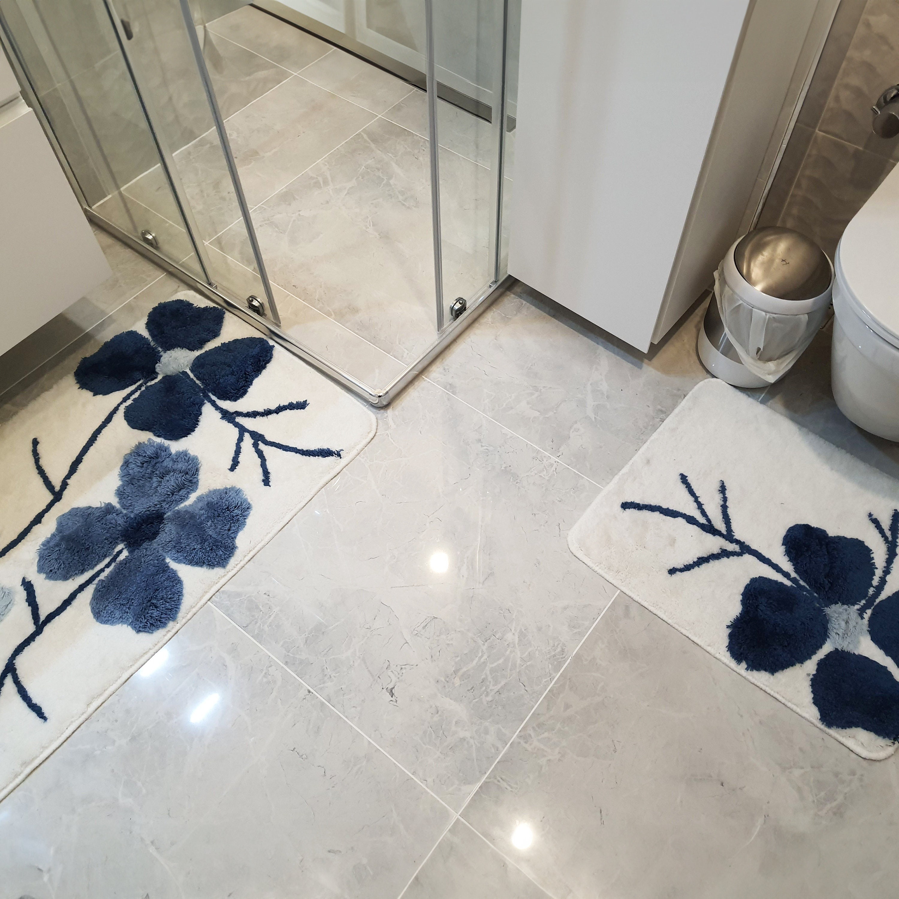 Blue 3-piece Bath Mat Set, Colorful Toilet Seat, Decorative Bath Mat ...