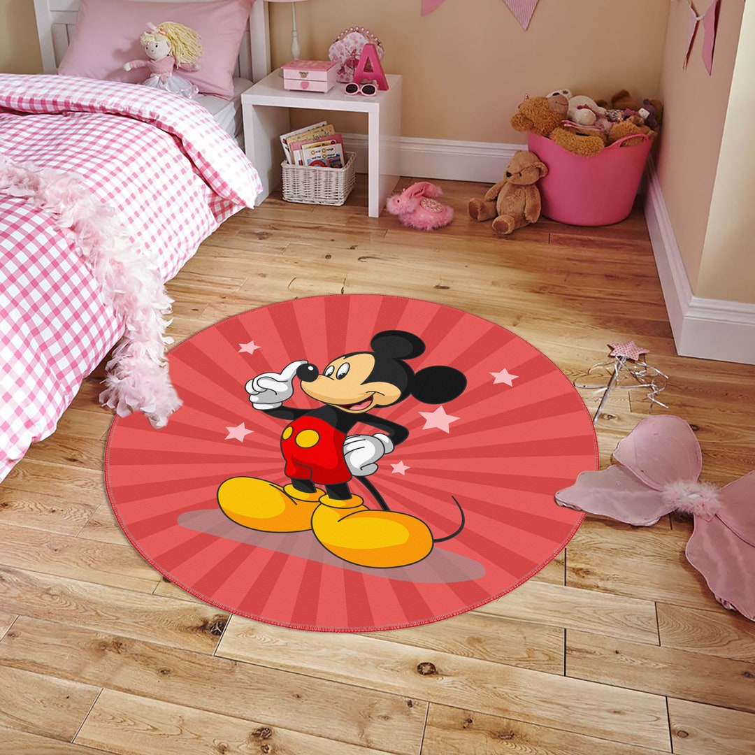 Red Mickey Mouse Rug, Cute Mickey Mouse Rug, Kids Playroom Mats, Round ...