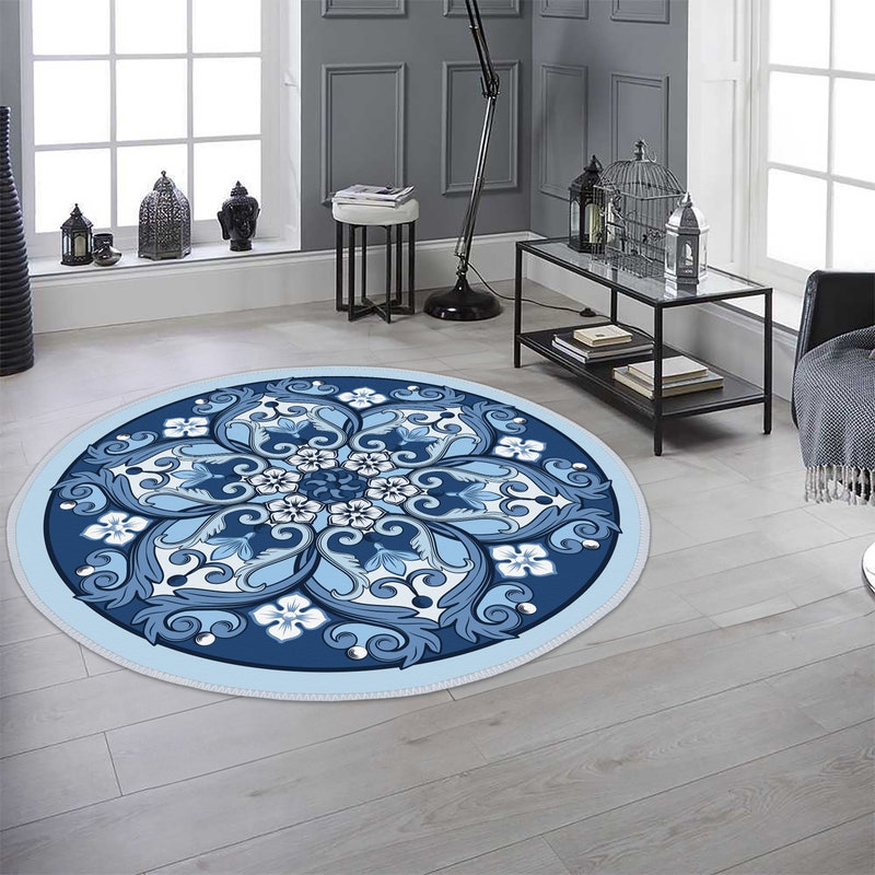 Blue Round Rug - Etsy