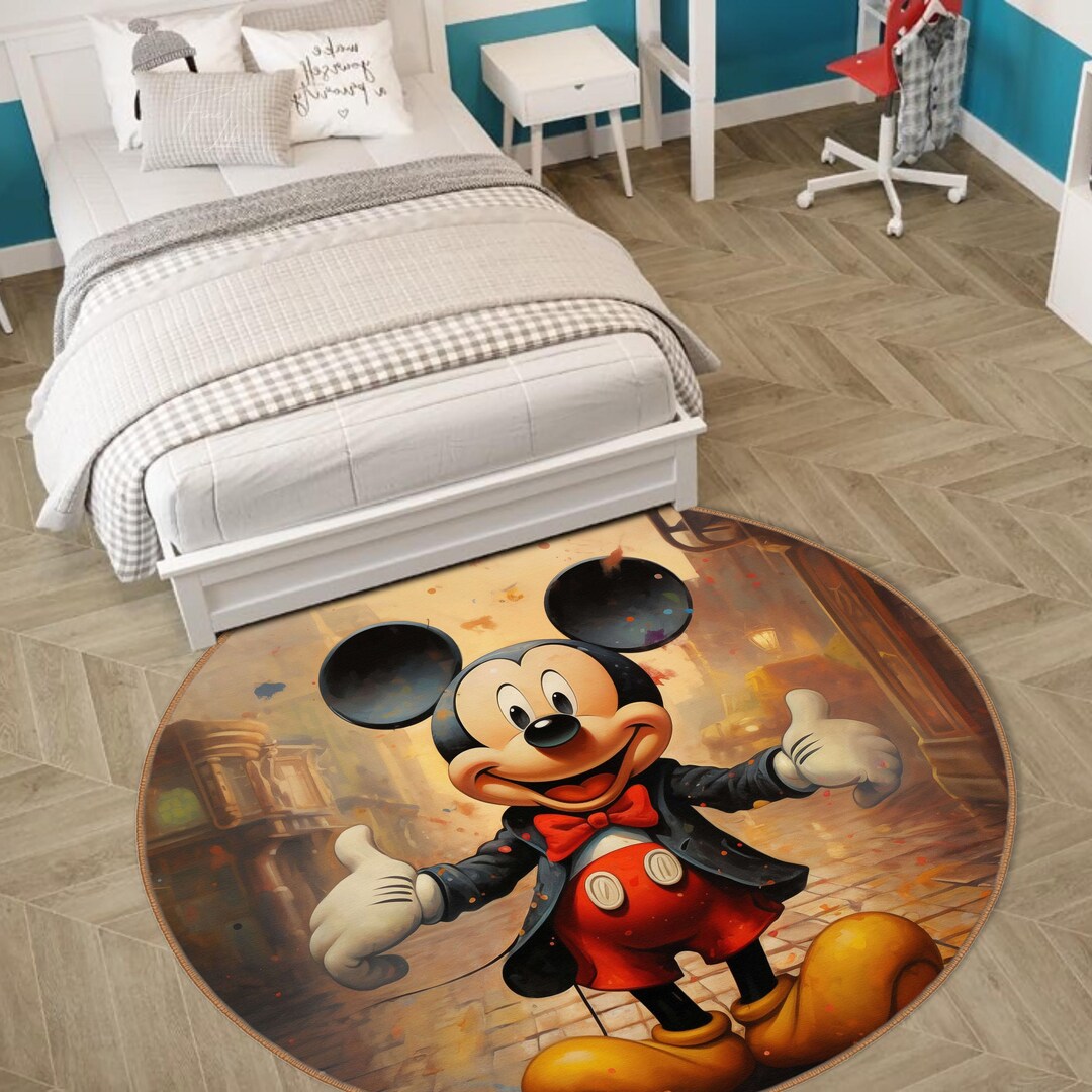 Red Mickey Mouse Rug, Cute Mickey Mouse Rug, Kids Playroom Mats, Round ...
