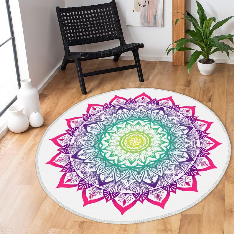 Mandala Rugs, Purple Mandala Rug, Round Retro Colorful Mandala Carpet ...