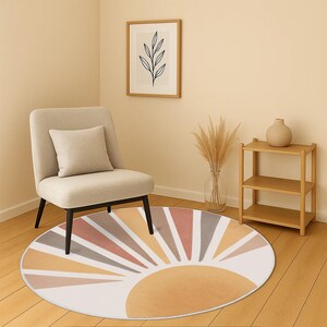 Sun Round Rug, Abstract Sun Carpet, Sunrise Boho Rug, Boho Sun Logo Rug ...