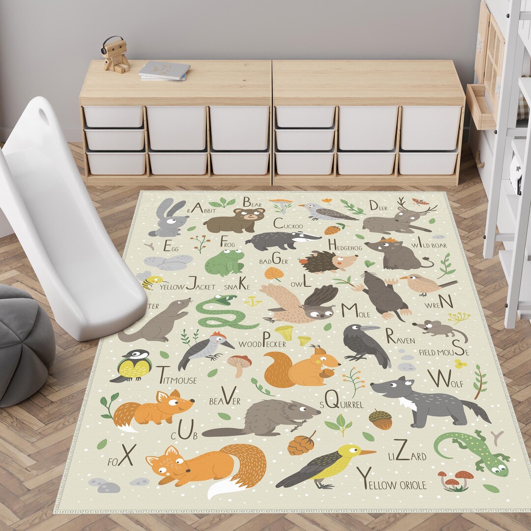 Nursery Alphabet Animals Rug, Animals ABC Education Carpet, Kids ...
