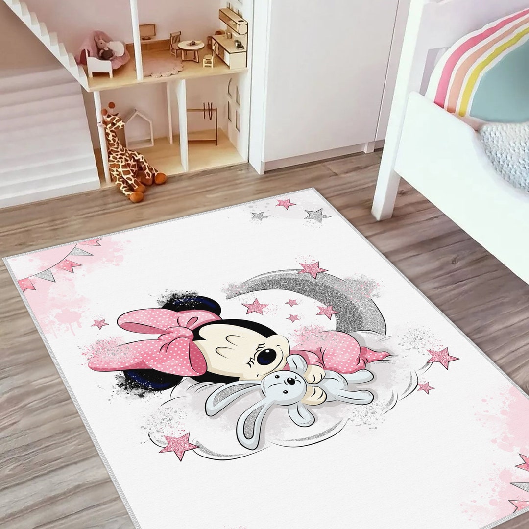 Minnie Mouse Rug, Sleeping Minnie Rug, Baby Girl Playroommat, Washable ...