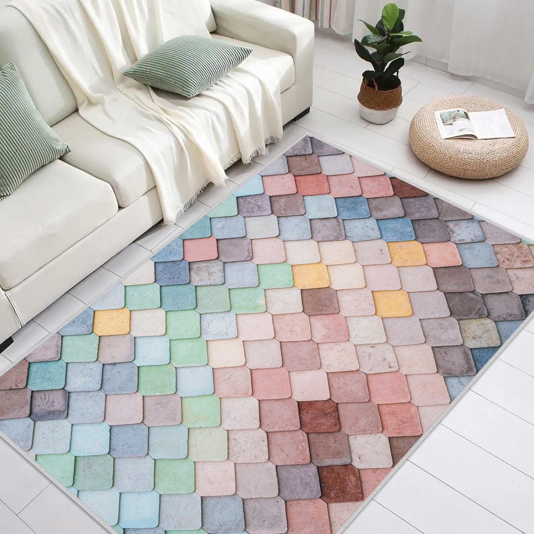 Colorful Pastel Block Pattern Area Rug for Living Room and Bedroom,soft ...