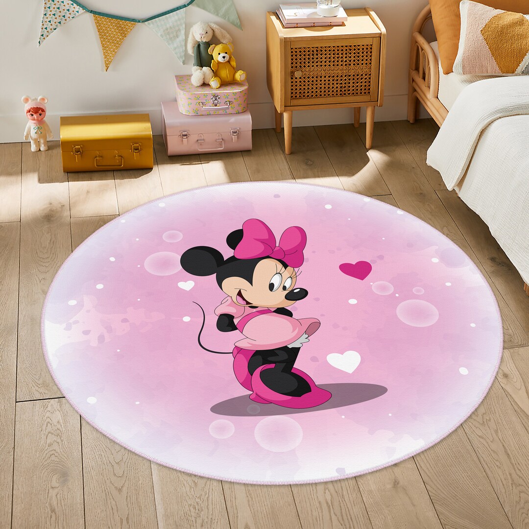 Pink Minnie Mouse Kids Rug, Cute Minnie Mouse Rug, Baby Girl Playroom ...