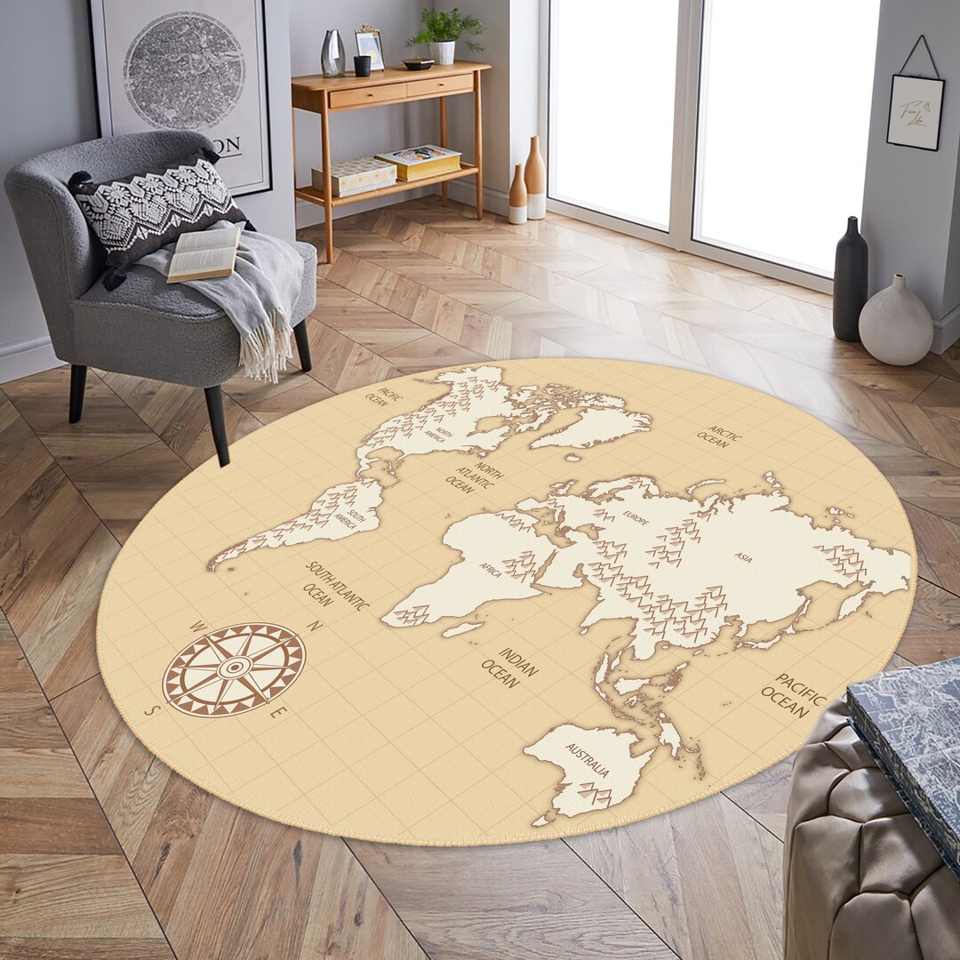 World Map Rug, Compass Rug, Historical World Map Rug, Retro Compass Map ...