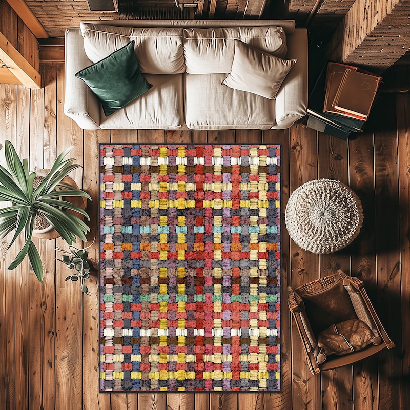 Red Color Block Rug - Etsy