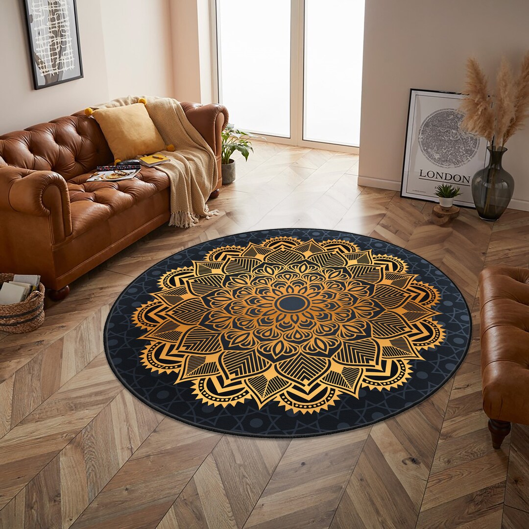 Mandala Rugs, Gold Mandala Rug, Round Retro Colorful Mandala Carpet ...