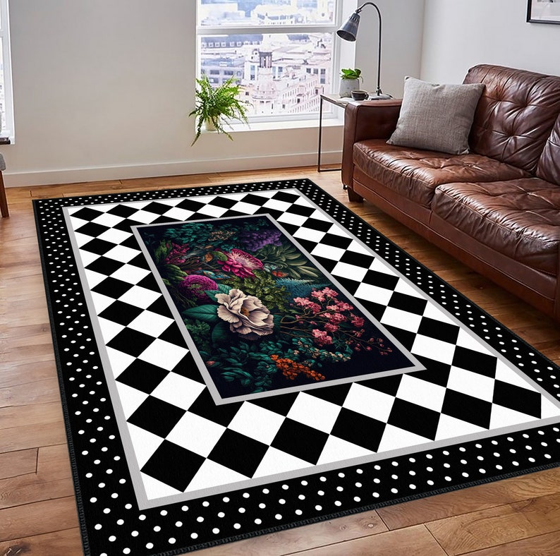 Rose Dark Floor Art, Flowers Pattern Carpets, Gothic Area Rug, Floral ...