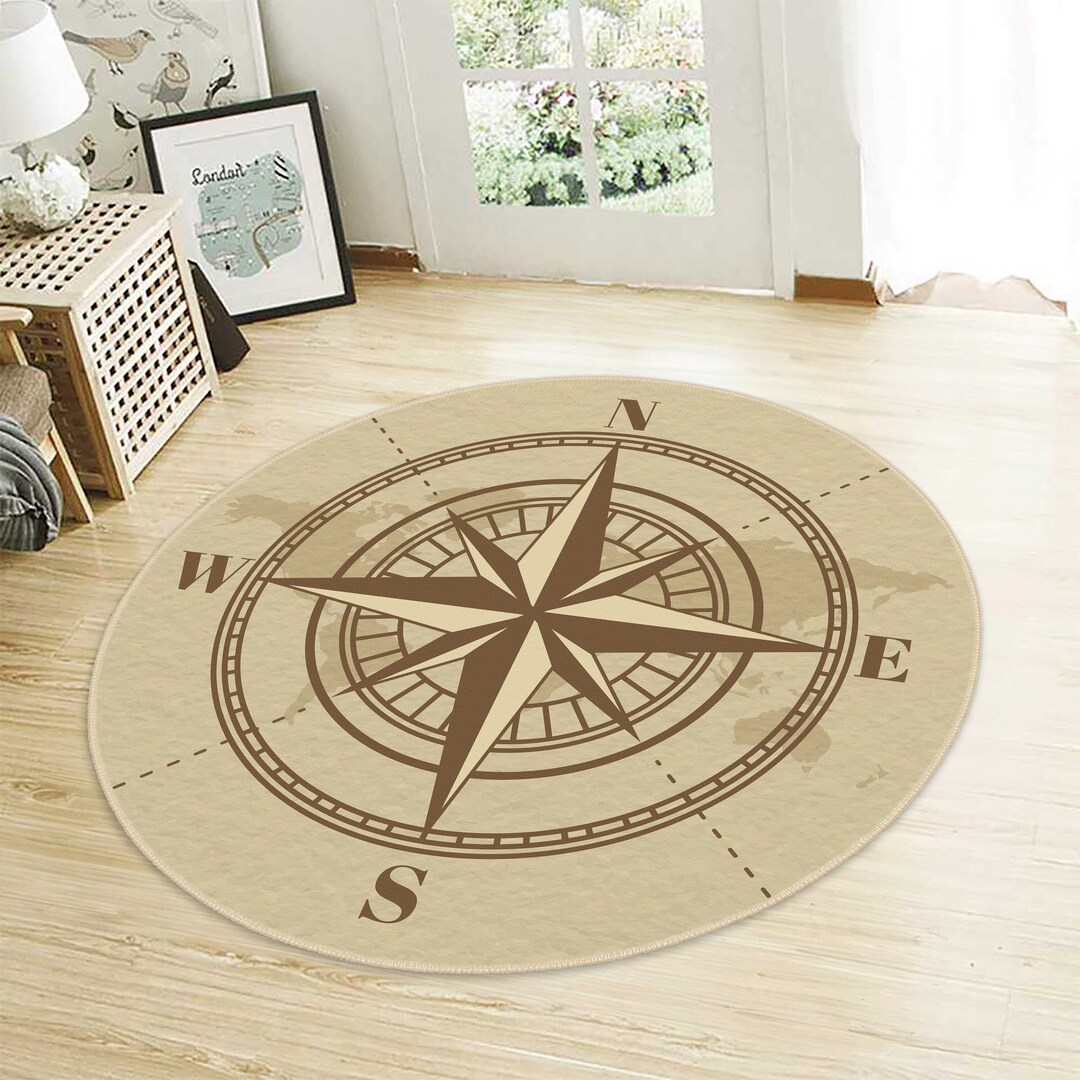 Decorative Compass Rug, Compass Themed Carpet, World Map Carpets, Yacht ...