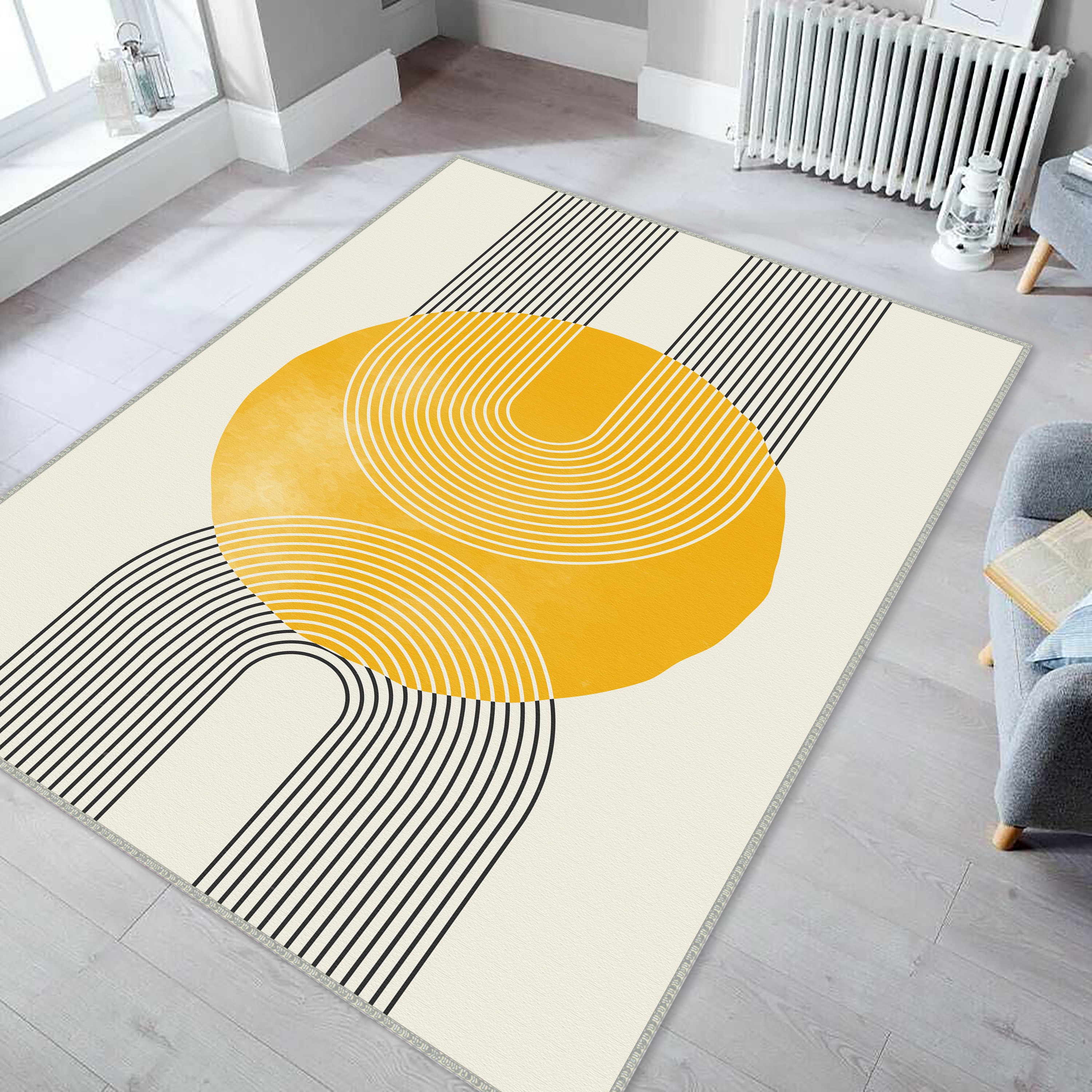 Abstract Shapes Modern Area Rug, Boho Home Decor Rug, Modern Art Rug ...