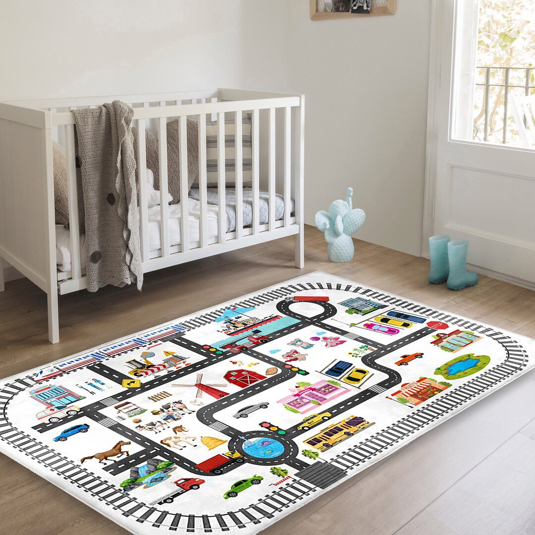 Road Pattern Kids Carpet, Race Track Play Carpet, Driveway Pattern ...
