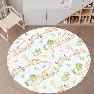 Train Safari Themed Carpet, Nursery Rug, Animals Pattern Train Rugs ...
