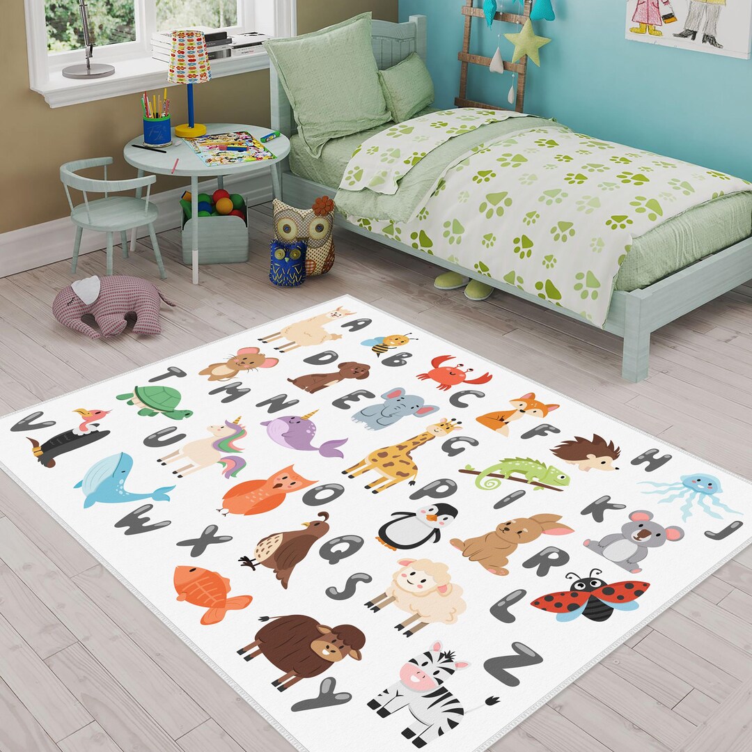 Alphabet Newborn Rug,abc Rectangular Toddler Mat,letters Nursery Rugs ...